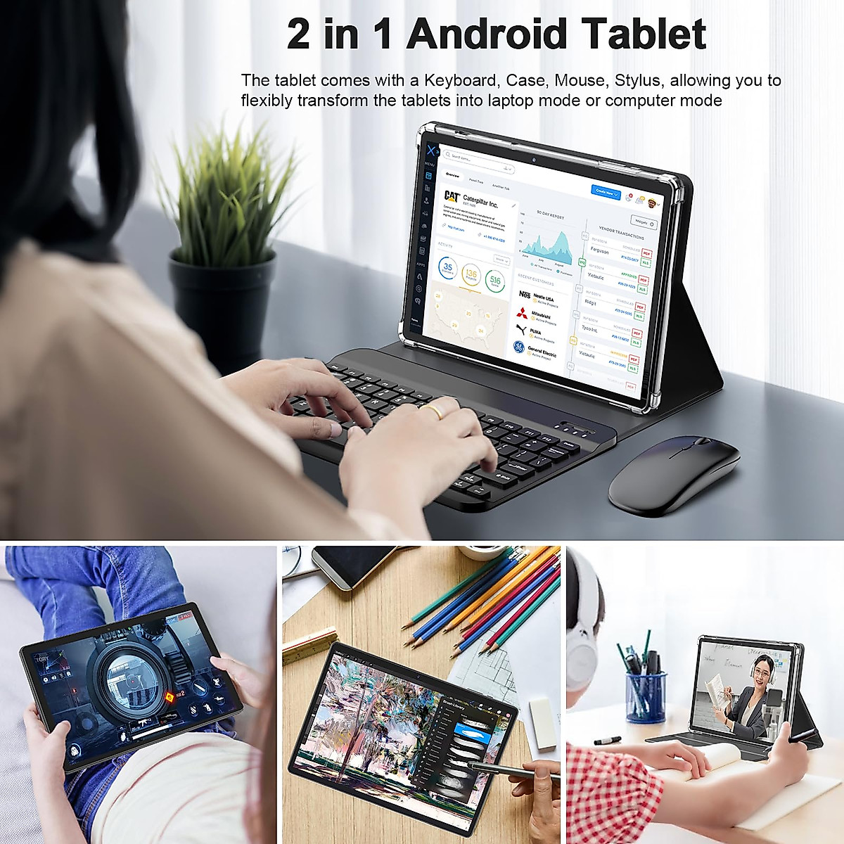RliyOliy Tablet with Keyboard, 2 in 1 Tablet, 6GB+128GB, 1TB Expand, Android 13 Tablet, 10 inch Tablet with Case, Mouse, Stylus, 8000mAh Battery, 2.4G/5G WiFi, GPS, Certified Tablet PC