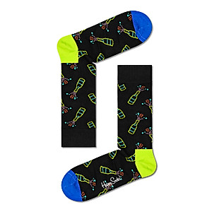 Happy Socks Pop Champagne Party Sock - for Men and Women, Made with Sustainable Cotton- Black and Neon- Size 10-13 (2-Pack with Gift Box)