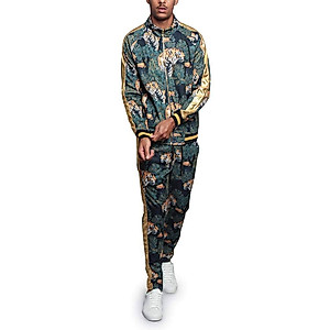 G-Style USA Men's Royal Floral Tiger Track Suit ST559 - Black - Large
