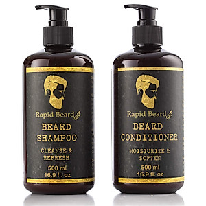 Beard Shampoo and Beard Conditioner Wash & Growth kit for Men Care - Softener & Moisturizer for Hydrating, Cleansing and Refreshing Beard and Mustache Facial Hair Gift Set (500ml / 16.9 fl oz)