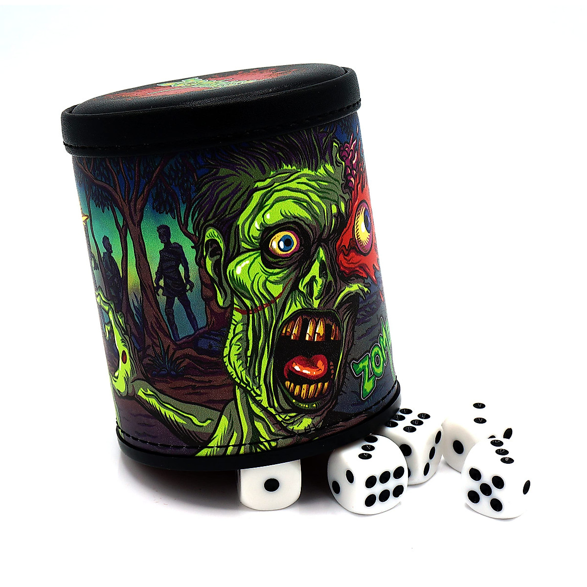 Luck Lab Zombies Dice Cup Including 5 Dice - Red Velvet Interior for Quiet Shaking - Use for Zombie Dice Liars Dice RFP Yahtzee Board Games, Black