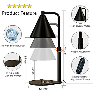 Tivleed Candle Warmer Lamp Dimmable Light Black Electric Candles Melter with Timer - Adjustable Wax Lantern Warmers with Bulbs for Melting Jar Candle - for Scented Home Bedroom House