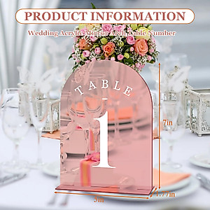 Wedding Table Numbers, 1-15 Mirror Arch Table Numbers with Stands, 5"x7" Table Number Signs and Holders Perfect for Wedding Reception, Event, Party, Restaurant (Arch Rosegold)