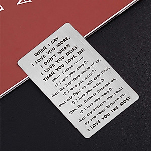 TANWIH When I Say I Love You More Wallet Card, I Love You Gifts for Him Her, Anniversary Cards Gift for Men Husband, Sentimental Long Distance Presents