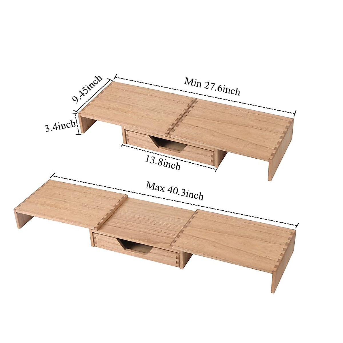 DDYURI Monitor Stand Rier - Computer Riser with Storage Drawer for Office Supplies - Wood Desktop Organizer Shelves with Adjustable Length Angle - Desk Organizer Tray Rack for Laptop (YPJ3T-LT)