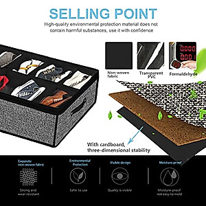 Meerainy Under Bed Shoe Storage Organizer for Closet 2 Pack- Fits 24 Pairs Underbed Shoes Container Boxes with 2 Sturdy Handles and Clear Window,Foldable Shoe Rack Holder,Black