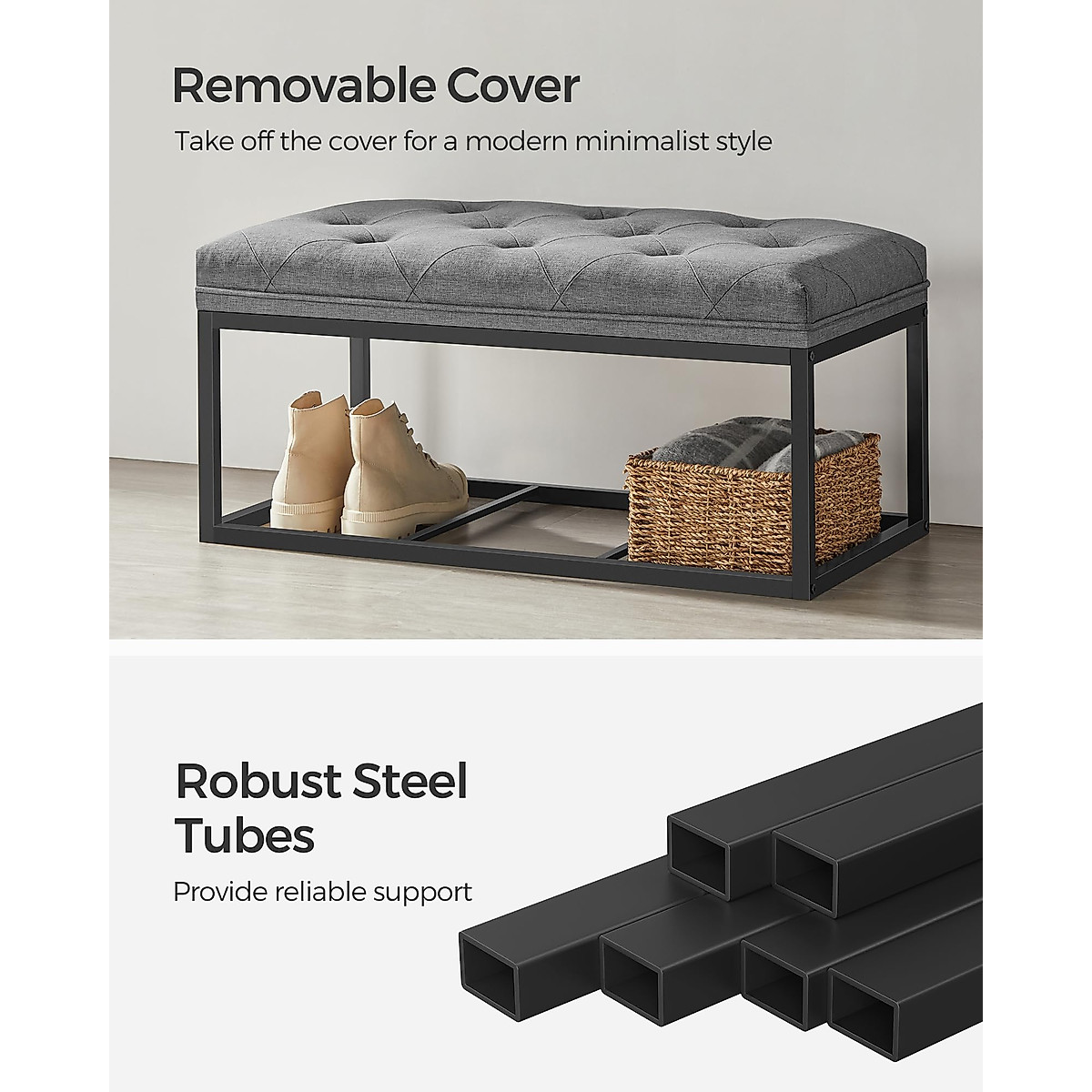 SONGMICS Storage Ottoman Bench, Bench with Storage, for Entryway, Bedroom, Living Room, Light Gray ULSF068G02