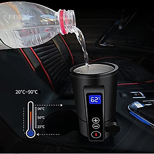 Funchic Heated Travel Mug Electric Coffee Mug Warmer 12V Thermos Cup Intelligent Travel Mug with Temperature Control for Car