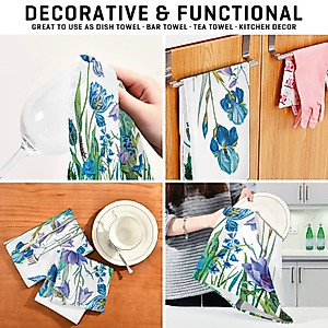 SLHKPNS Spring Blue Bird Flowers Kitchen Dish Towel Set of 4,Floral Summer Leaves 18x28in Absorbent Dishcloth Reusable Cleaning Cloths for Household Use