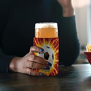 Can Cooler Sleeves Coozies for Cans And Bottles Insulators Soccer Ball Bright Lightnings Print PVC Elastic Reusable