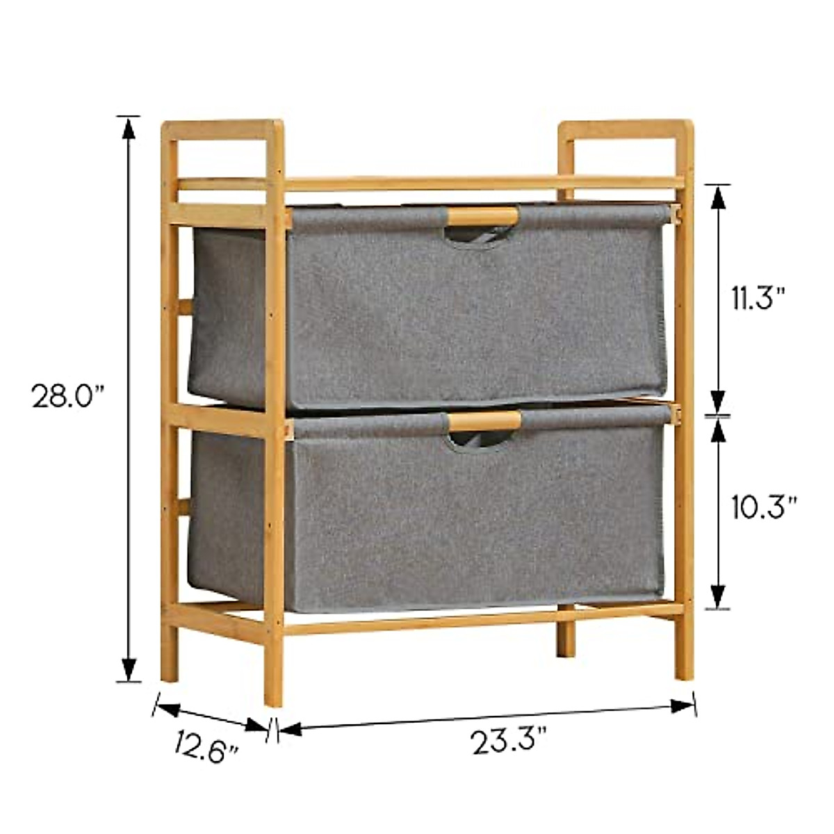 MoNiBloom 2 Tier Bamboo Clothes Drawer Rack Fabric Dresser Organizer Clothing Storage with Tabletop for Bedroom Bathroom Entryway Closet, Grey