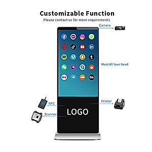 Canlarriz 55 Inch Floor Standing LCD Digital Signage, IR Touch Screen Kiosks 4K UHD, Android 9.0 OS 2+16G Black WiFi Display Advertising Player