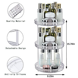 KSDSOAM 3 Tier 360 Rotating Makeup Organizer and Storage,Skincare Organizers Cosmetic Display Case Perfume Holder Rotating Tray Storage Carousel for Vanity Bathroom Organizer Countertop（Clear）