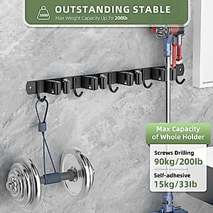 Batur 2 Pack Broom Holder Wall Mount, Upgraded Broom Holder, Heavy Duty Mop and Broom Holder Wall Mount, Super Anti-Slip 4 Racks 5 Hooks Broom Hanger Organizer for Home Kitchen Garden Laundry Garage