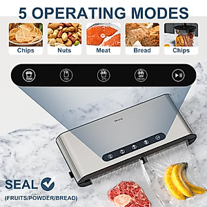 Food Vacuum Sealer Machine Double Pumps Household 430 stainless steel Brushed Metal Panel Dry Moist Vacuum Sealer with Sealer Bags&1 Air Suction Hose