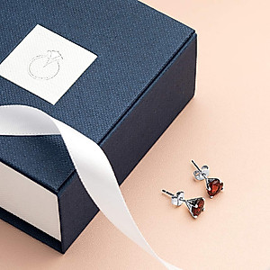 Peora Solid 14K White Gold Garnet Solitaire Stud Earrings for Women, Hypoallergenic 2.25 Carats total Round Shape AAA Grade, January Birthstone, Friction Backs