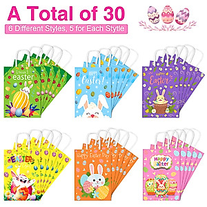Aodaer 30 Pieces Easter Bunny Gift Bags 8.7 x 6.3 x 3.1 Inches Easter Party Favor Bags with Handles Kraft Paper Bags for Easter Party Favors
