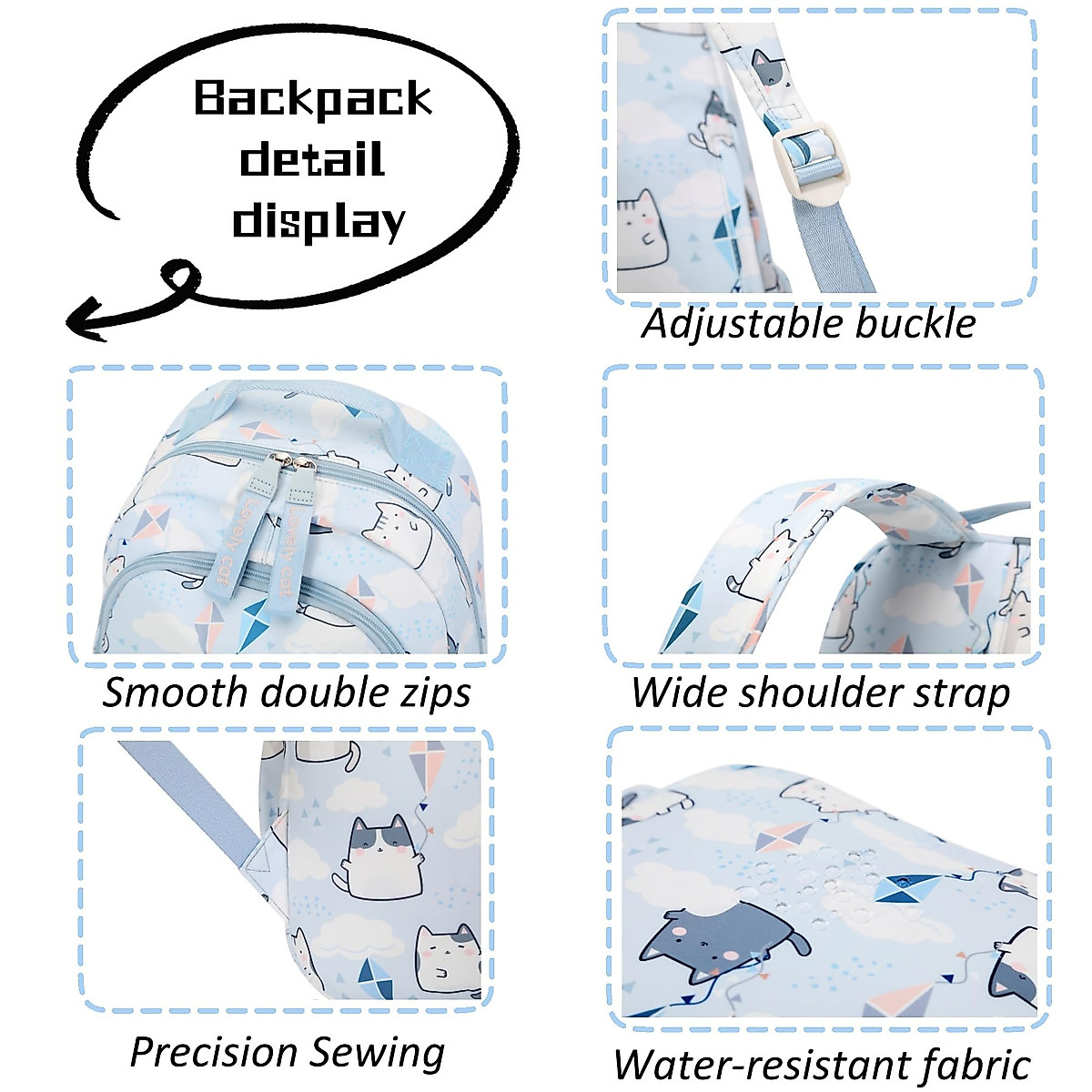 Cute Cat Casual Daypack Teens Elementary School Backpack Students Bookbag for Girls Boys