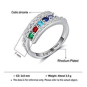 JewelOra Personalized Family Mothers Rings with 5 Simulated Birthstones Customized Name Rings for Women Engraved Name Anniversary Rings for Grandma(5 Stones,9)