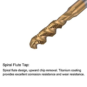 uxcell M3 x 0.5 Spiral Flute Tap 2.5mm Drill Bit Set, Metric Titanium Plated M35 Cobalt High Speed Steel Machine Threading Screw Tap Drilling Tool