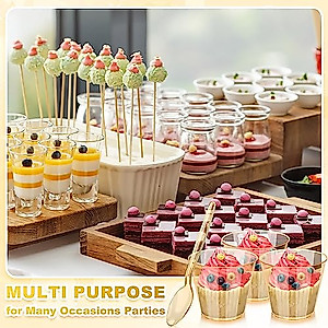 100 Sets 5 oz Dessert Cups with Spoons Plastic Color Cups for Desserts Ice Cream Parfait Sundae Fruit Pudding (Gold)