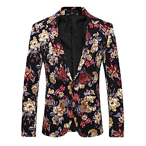 Mens 2 Piece Suit Notched Lapel Sport Coat Floral One Button Slim Fit Tweed Suit, K1, X-Large