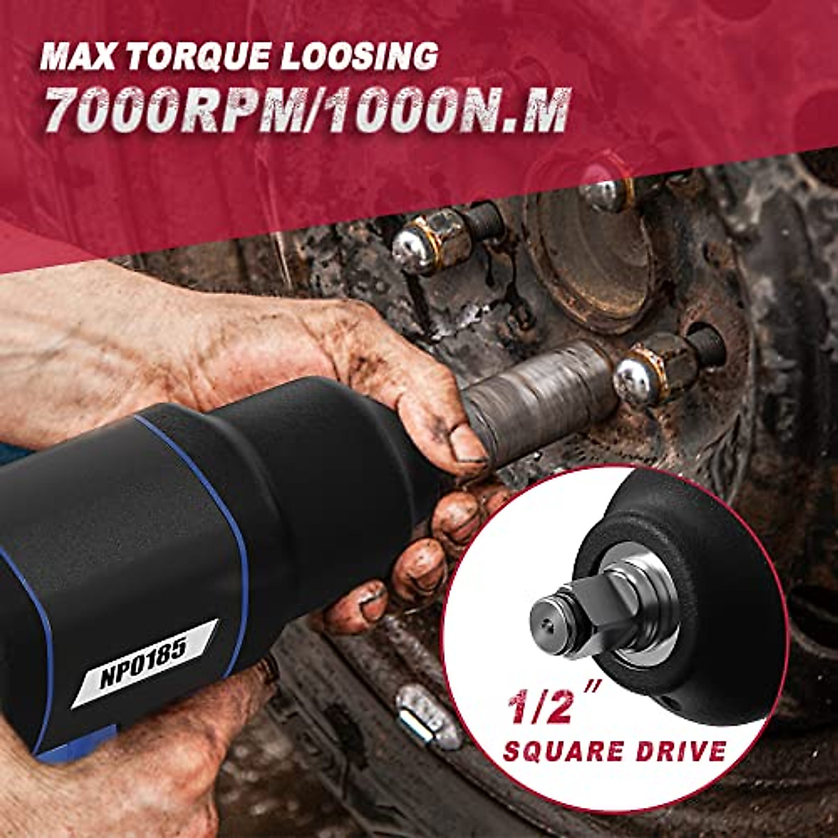 PNEUPACTURE NEU Air Impact Wrench,NEU 1/2 Inch Air Impact Wrench,7000RPM / 1000NM Drive Air Impact Wrench Steel Hammer Case