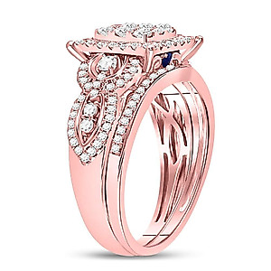 14kt Rose Gold Womens Round Diamond Vintage-inspired Bridal Wedding Engagement Ring Band Set 1.00 Cttw