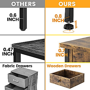 Night Stand Set of 2, Bedside Table with Drawers, Modern End Side Table with Storage Shelves, Versatile Nightstands for Bedroom Living Room Sofa Couch, Wood Metal Bedroom Furniture, Rustic Brown