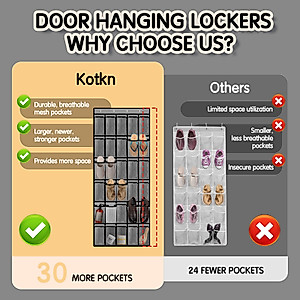 30 Compartment Breathable Mesh Pocket Over the Door Hanging Shoe Organizer, Closet Shoe Organizer, Large Men's and Women's Shoe Organizer, Hanging Over the Door Shoe Organizer (Gray)
