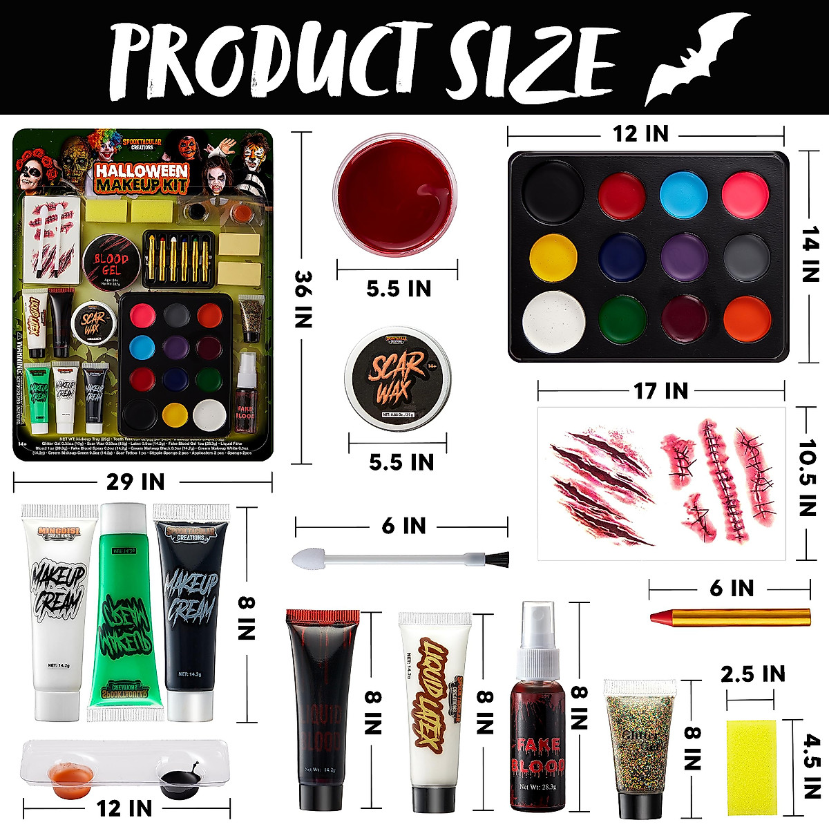 Spooktacular Creations 25 PCS Halloween Family Makeup Kit, 12 Color Special Effect Face Body Paint, Halloween Costume Makeup, Zombie Cosplay, Wounds, Injuries & Blood for Halloween Party Supplies