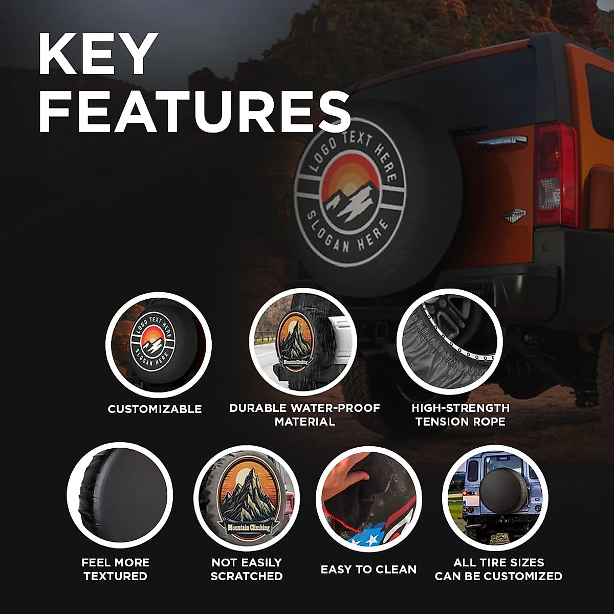 TESFANS PVC Leather Custom Spare Tire Cover - Durable Personlized Tire Cover with Your Logo Photo Design - Heavy Duty Spare Tire Covers Compatible for Jeep Wrangler Trailer SUV Bronco RV