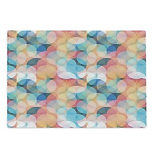 Ambesonne Geometric Cutting Board, Soft Toned Overlap Circles Mosaic Birthday Party Pastel Design, Decorative Tempered Glass Cutting and Serving Board, Large Size, Peach Coral Blue
