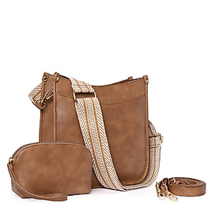 CLUCI Crossbody Bag Purses for Women 2Pcs Leather Hobo Handbag Wallet Set With 2Adjustable Guitar Strap Shoulder Handbag