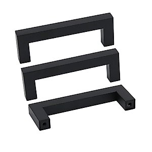Goldenwarm 10 Pack Black Square Bar Cabinet Pull Drawer Handle Stainless Steel Modern Hardware for Kitchen Bathroom Cabinets Cupboard,Center to Center 3in (76mm) Modern Matte Black Drawer Pulls
