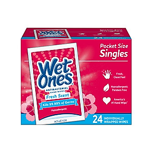 Wet Ones Singles Antibacterial Cleansing Wipes - 1 Box of 24 Singles