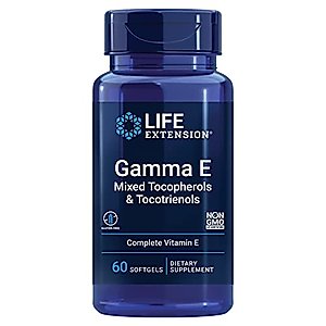 Life Extension Gamma E Mixed Tocopherols & Tocotrienols - Complete Spectrum of Vitamin E for Antioxidant Protection - Gluten-Free, Non-GMO - 60 Softgels