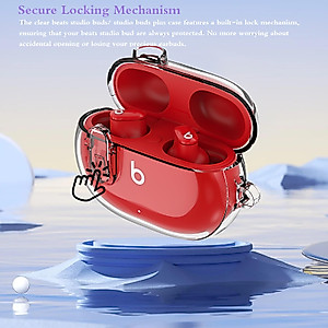 Beats Studio Buds/Studio Buds Plus Case Cover Clear 2021/2023 Men Lock Clip with Cleaner Kit, GARTOO Protective Case for Women Girls Kids Clear