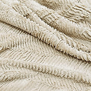 Home Soft Things White Herringbone Brushed Throw Blanket, 60'' x 80'', Beige, Lightweight Fluffy Plush Comfy Cozy Couch Bed Covers Suitable for Kids Adults Friends Home Décor