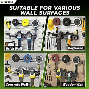 gostle 2 Bay Angle Grinder Holder with Discs Hook Rack, Grinders Power Tools Holder Storage Rack, Wall Mount Organizer Bracket for Cutters Polishers with Cord Hanger and Hooks