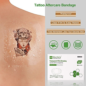 NeuHeils Transparent Film Dressing, Large Waterproof Wound Cover Bandage 4''x4.75'', 50 Packs, Post Surgical Shower or IV Shield, Tattoo Aftercare Bandage, Adhesive Patch 4 x 4 3/4 Inch