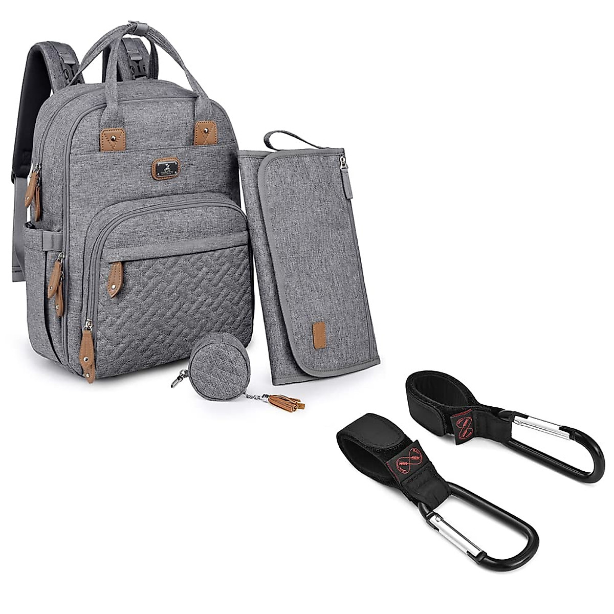 Dikaslon Diaper Bag Backpack, Stroller Hooks, Large Unisex Baby Bags with Changing Pad, Pacifier Case and Universal Stroller Clips for Mom Dad