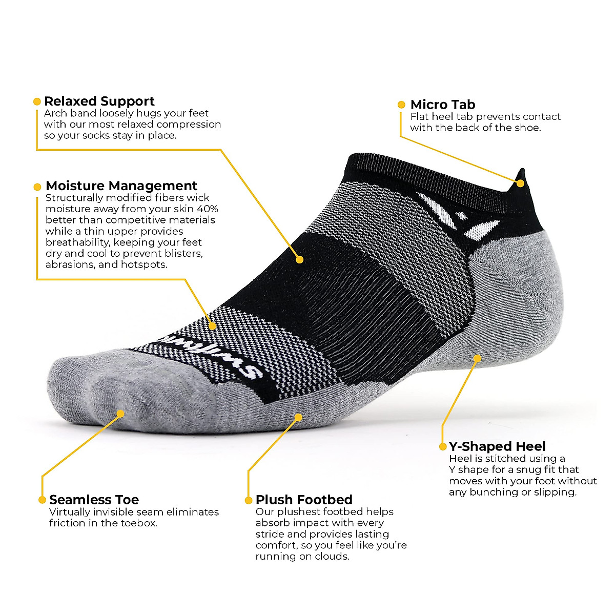Swiftwick – MAXUS ZERO Tab Golf & Running Socks, Maximum Cushion, Mens & Womens (Gray, Medium)