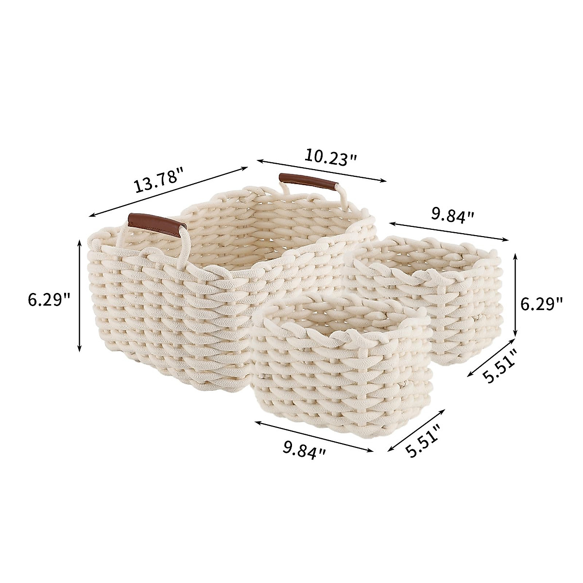 JJSQYLAN Cotton Rope Blanket Storage Basket for shelf,small decorative woven basket Organization and storage for Candy Food Nursery Baby Clothes Towels Diaper Caddy Books (Set of 3, White)