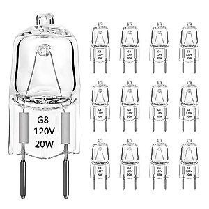 TAIYALOO G8 Halogen Light Bulbs 20W Dimmable 120V G8 Base 2Pin Xenon Bulb (12 Pack) T4 JCD Type Warm White Under Cabinet Puck Lighting Replacements