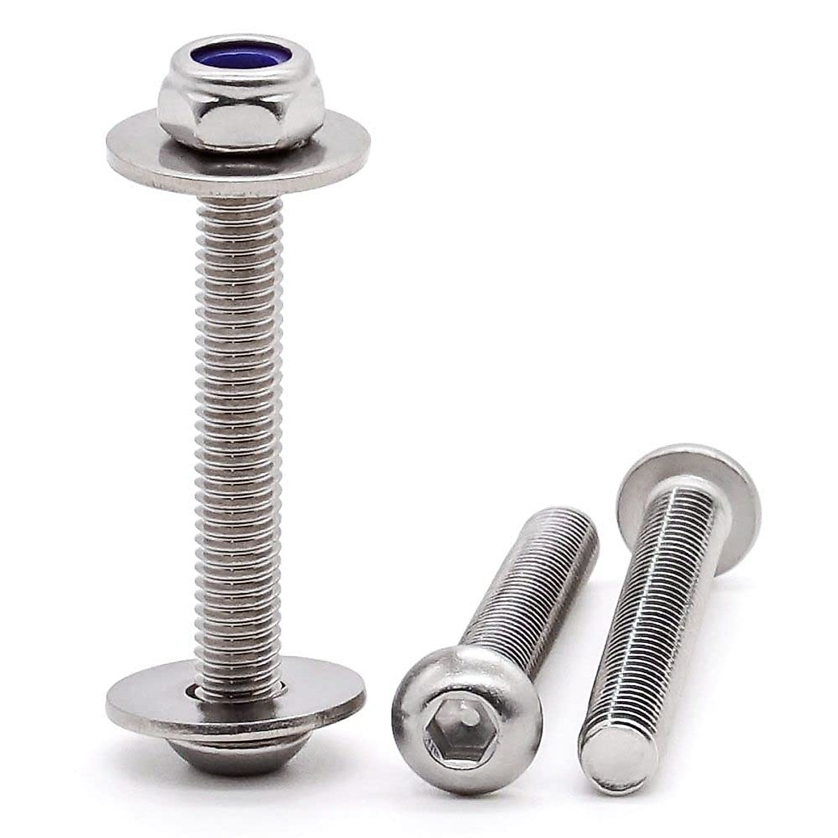 Glvaner M10-1.5 x 35mm (8 Sets) Button Head Socket Cap Screws with M10-1.5 Hex Locknuts and Large Flat Washers Assortment Tool Set