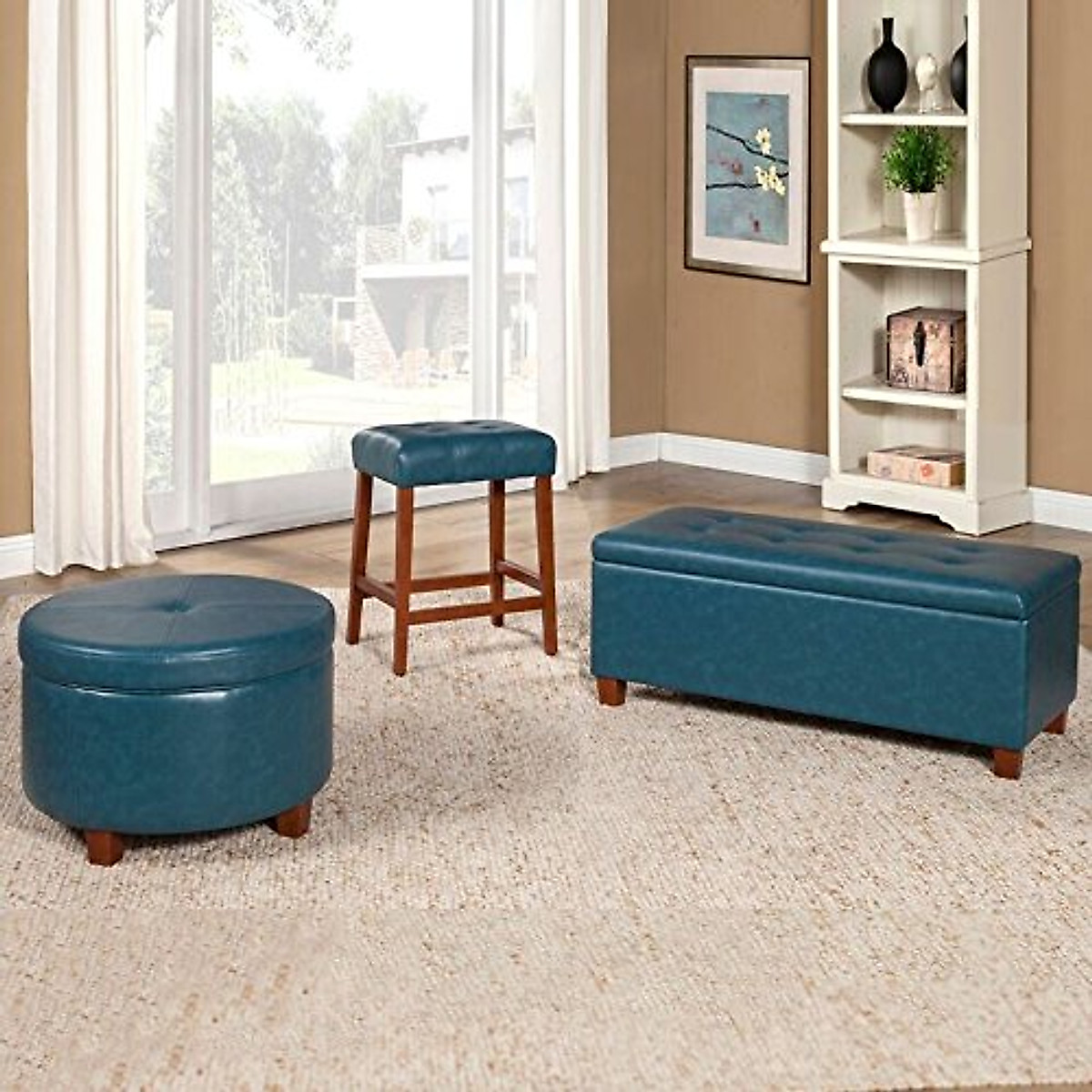 HomePop Round Leatherette Storage Ottoman with Lid, Teal