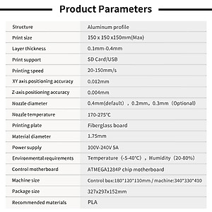 3D Printer Mini High Precision DIY 3D Printer Kit Print Size 150 * 150 * 150mm 1.75mm PLA with Resume Printing Function Auto Leveling