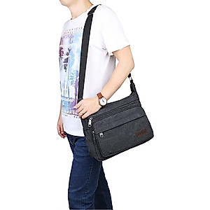 JAKAGO Canvas Messenger Bag Multi Pockets Shoulder Bag Cross body Satchel Bag for Business Travel Outdoor Daily Use (Black)