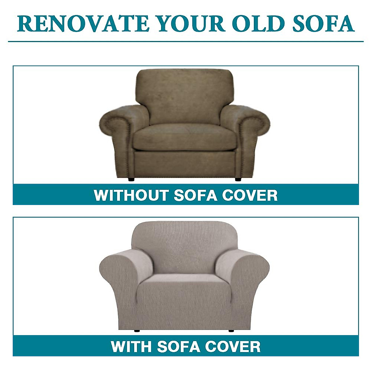 Flamingo P High Stretch Sofa Slipcover Non Slip Armchair Cover for Living Room Washable Pet Furniture Protector Covers with Elastic Bottom, Thick Jacquard Fabric (Small, Taupe)